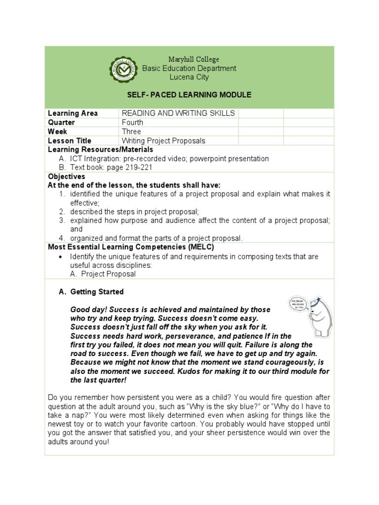 Writing Effective Project Proposals: A Self-Paced Learning Module on ...