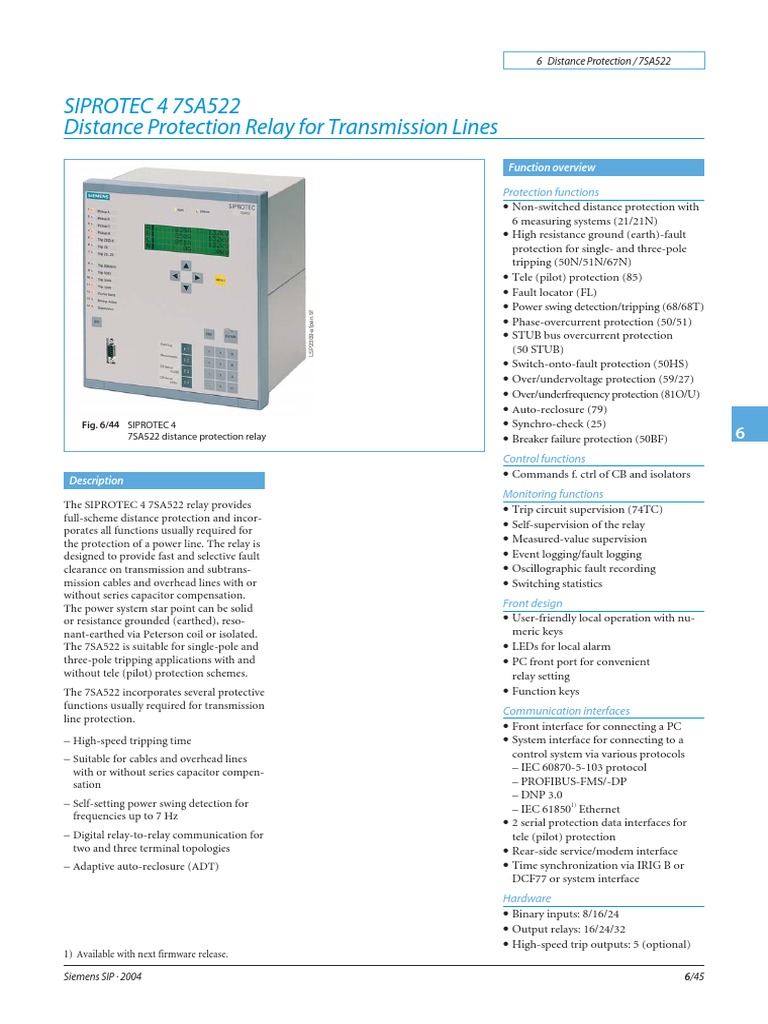 Siemens 7SA522 Distance Protection Relay | PDF | Relay | World Wide Web