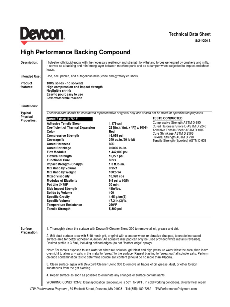 High Performance Backing Compound: Technical Data Sheet | PDF | Epoxy ...