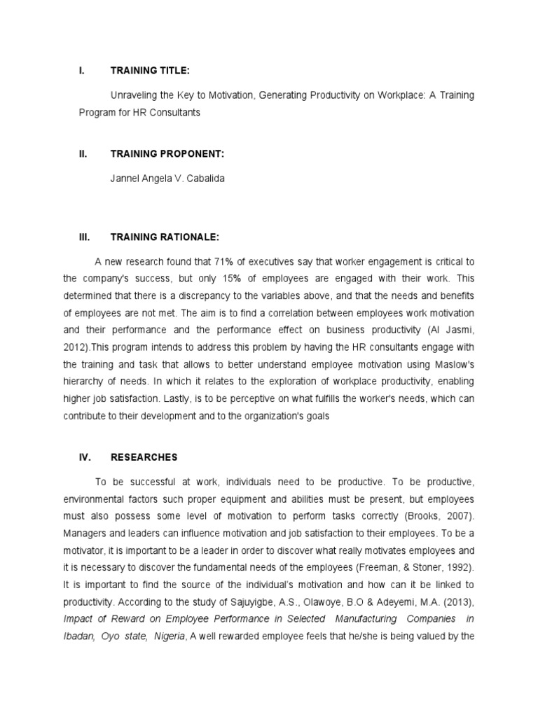 I. Training Title | Download Free PDF | Motivation | Motivational