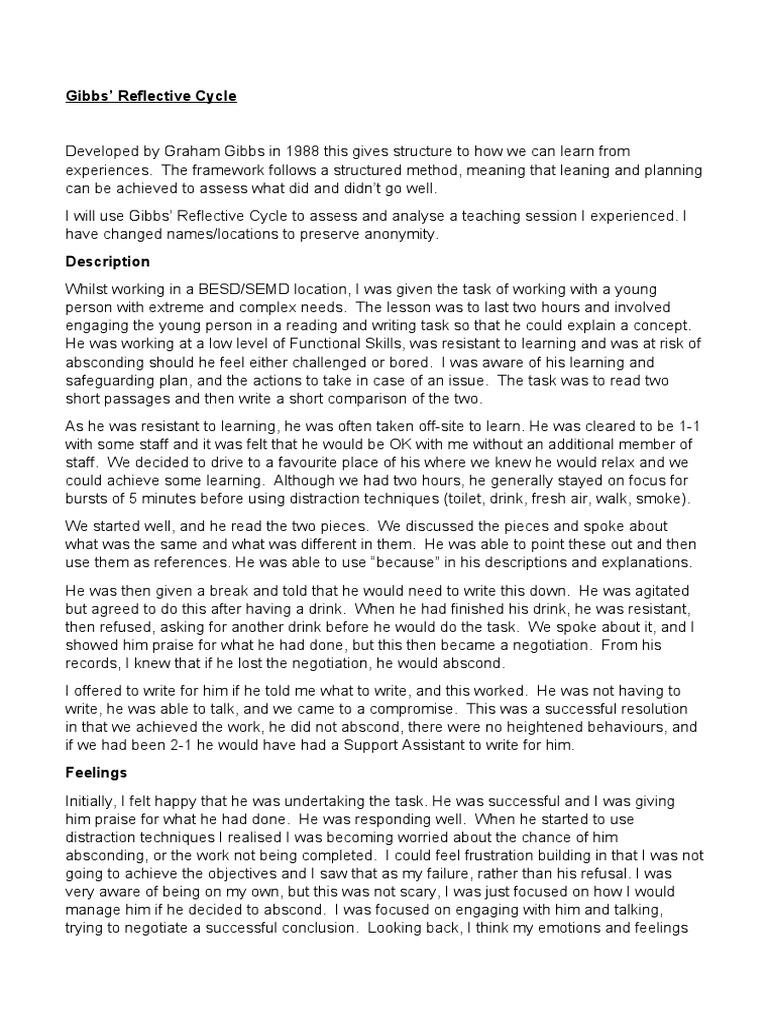 Gibbs Reflective Cycle | Download Free PDF | Lesson Plan | Negotiation