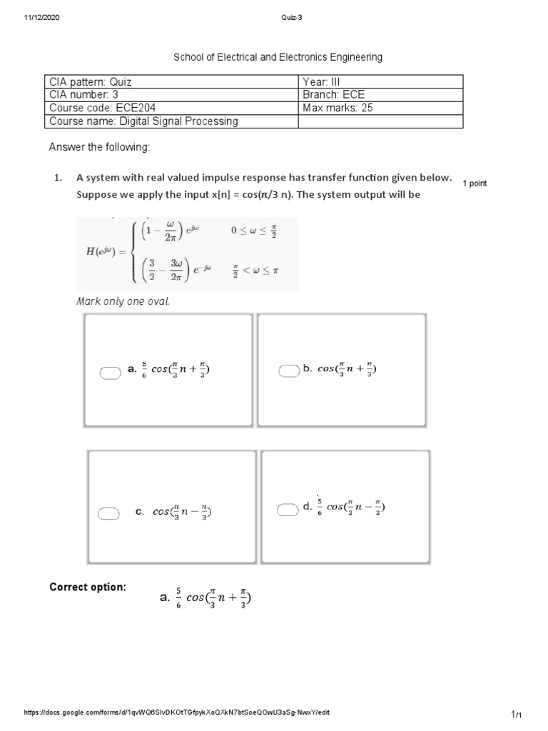 CIA Pattern: Quiz Year: III CIA Number: 3 Branch: ECE Course Code ...