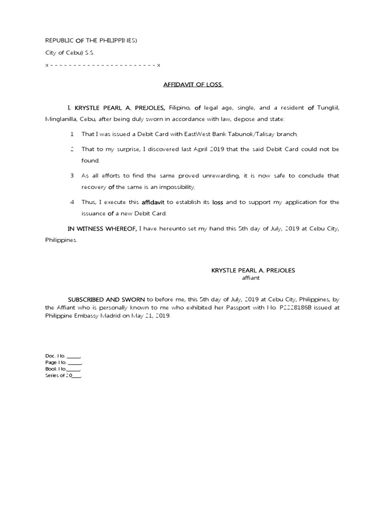 Affidavit of Loss | PDF