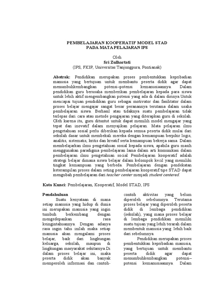 Pembelajaran Kooperatif Model Stad Pada | PDF
