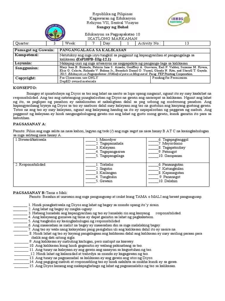 EsP10 Q3 Wk7 Day1-2 | PDF
