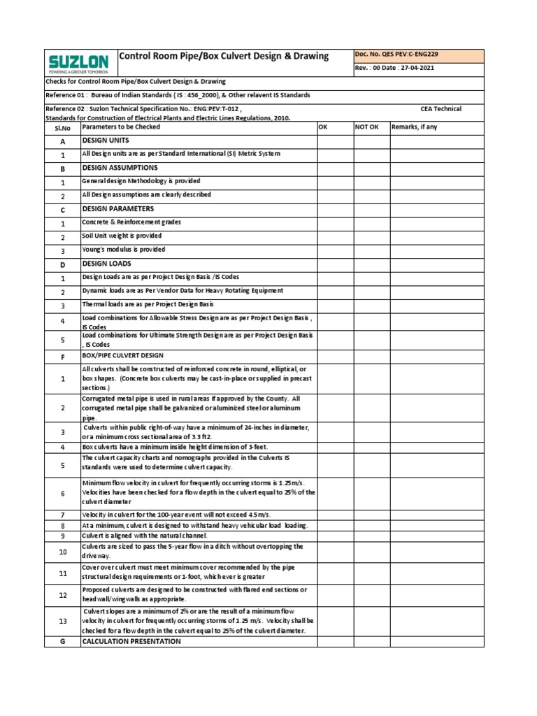 QES PEVC-EnG229 - Checklist For Pipe - Box Culvert Design & Drawing ...