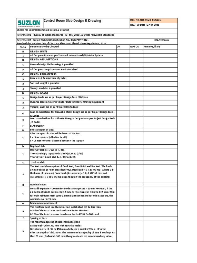 QES PEVC-ENG231 - Checklist For Slab Design & Drawing | PDF | Civil ...