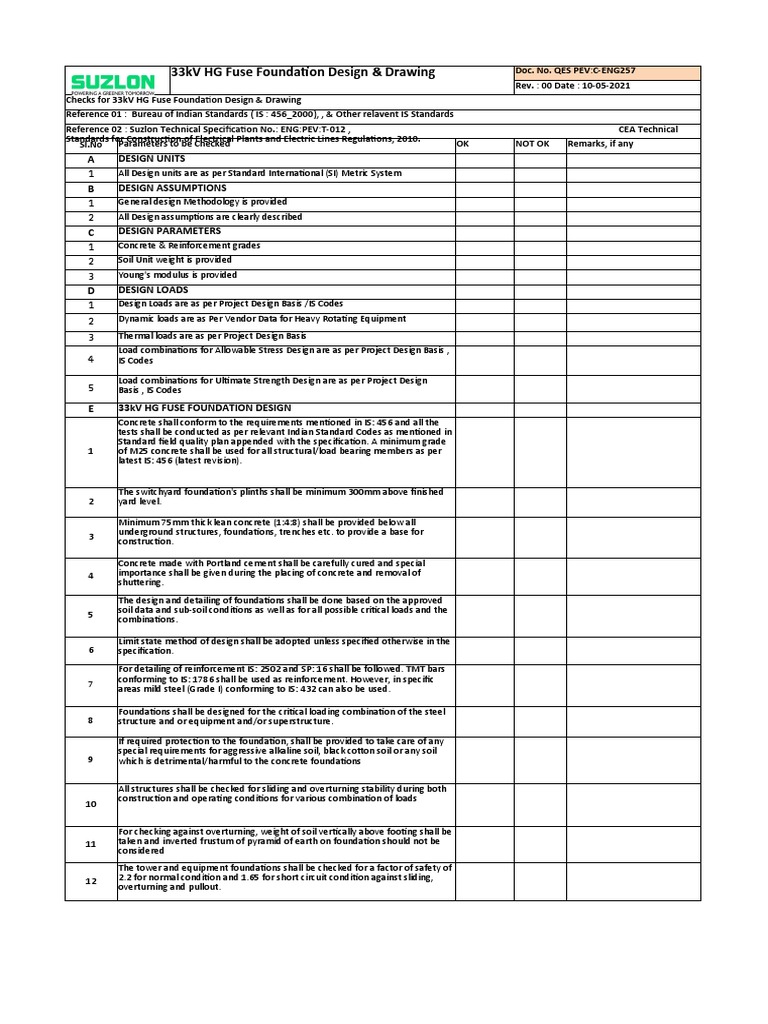 QES PEVC-ENG257 - Checklist For 33kV HG Fuse Foundation Design ...