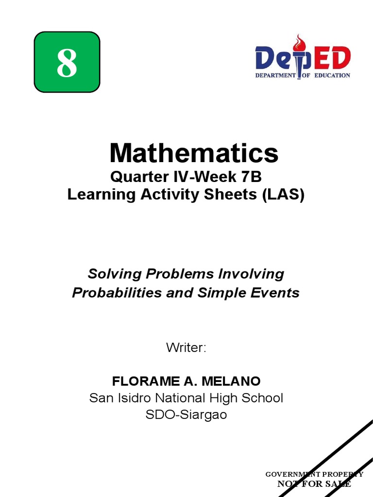 Mathematics: Quarter IV-Week 7B Learning Activity Sheets (LAS) | PDF ...