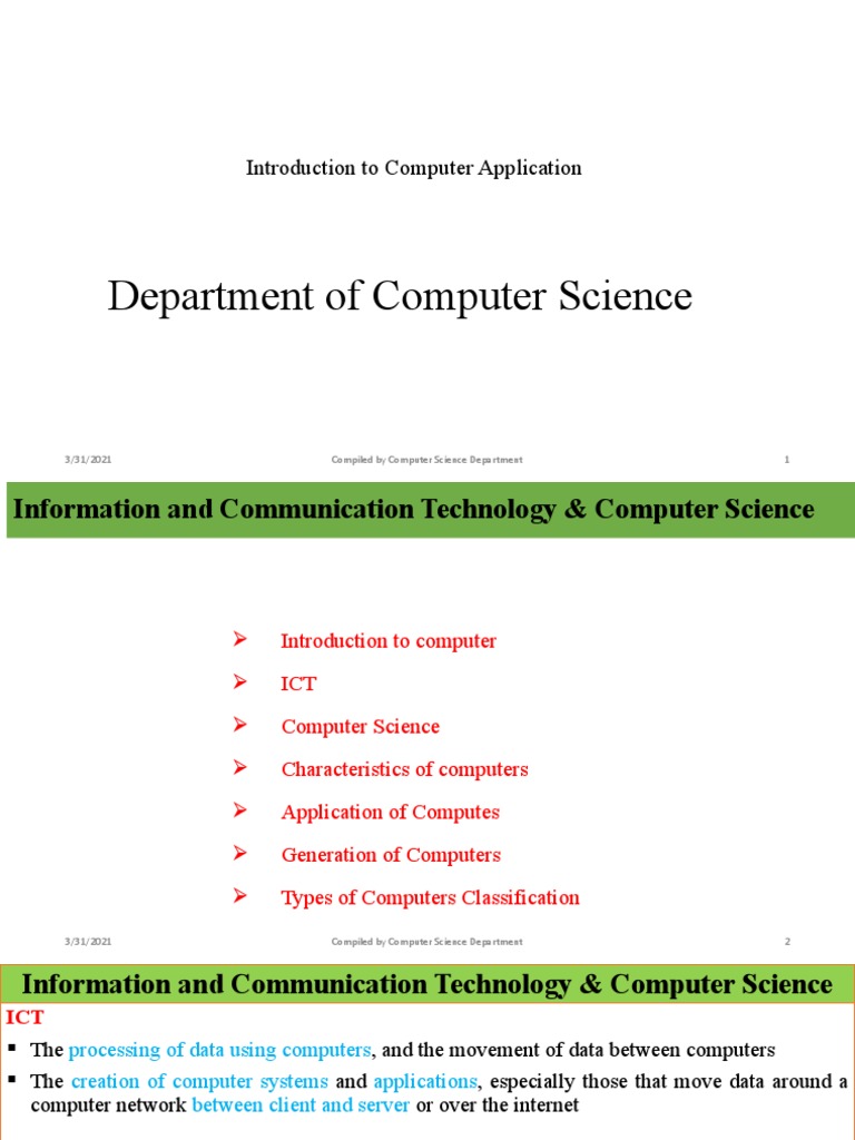 Department of Computer Science: Introduction To Computer Application ...