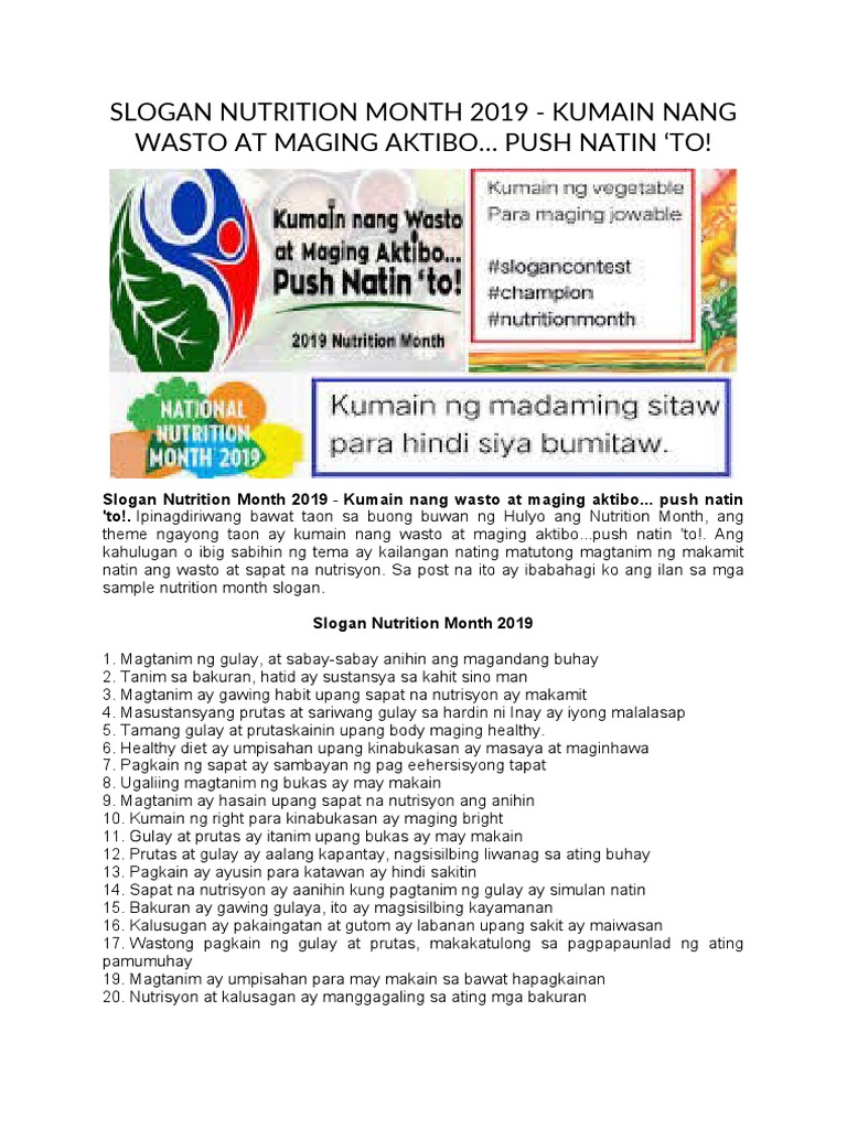 Slogan Nutrition Month 2019 | PDF