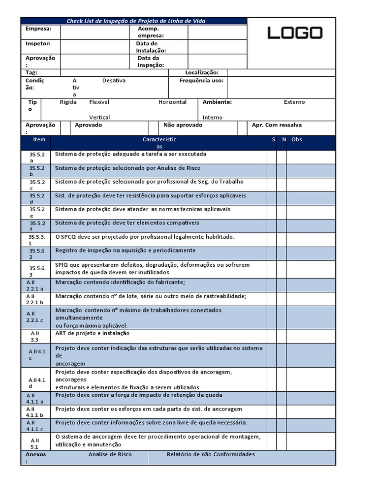Check List de Inspeção de Linha de Vida | PDF | Informática | Business
