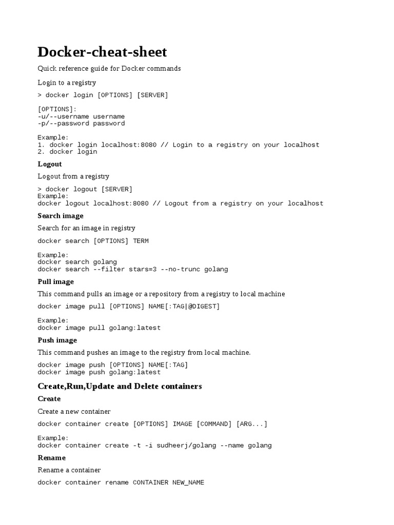 Docker-Cheat-Sheet: Logout | PDF | Port (Computer Networking) | Login