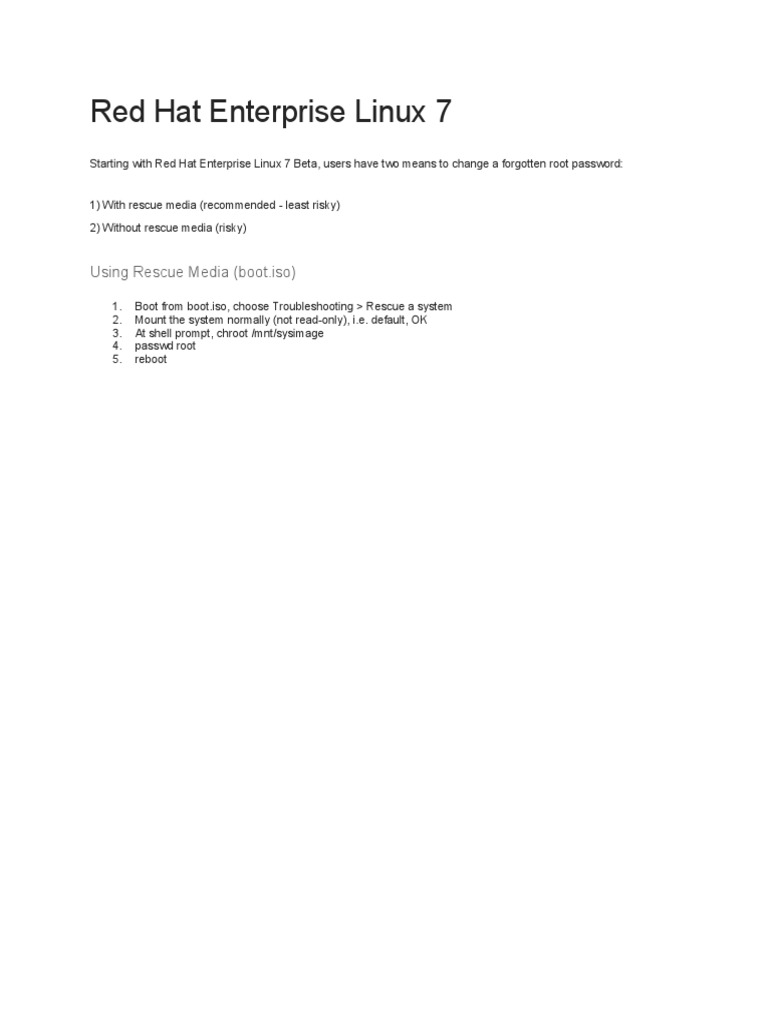 Reset RHEL 7 Root Password Using Iso Image | PDF
