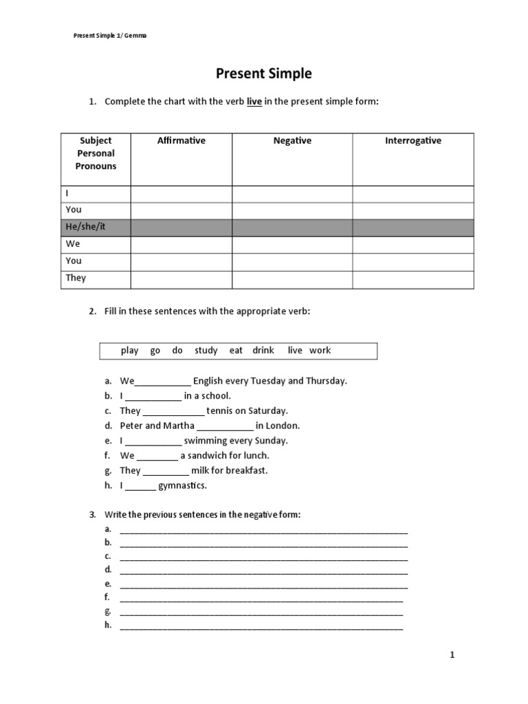 Present Simple Theory and Practice | PDF | Subject (Grammar ...