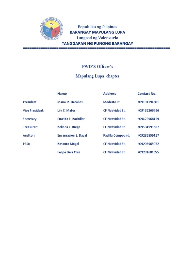 PWD List Officers | PDF