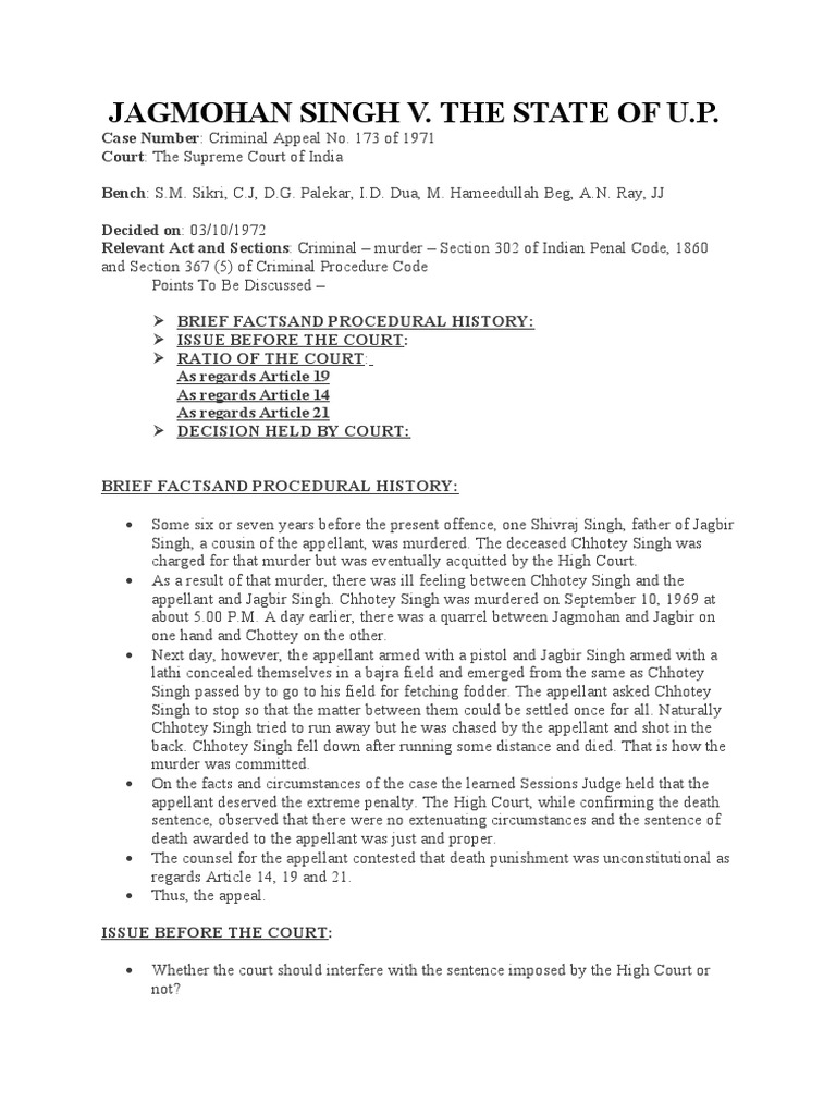 Jagmohan Singh VS State of Up | PDF | Sentence (Law) | Trials