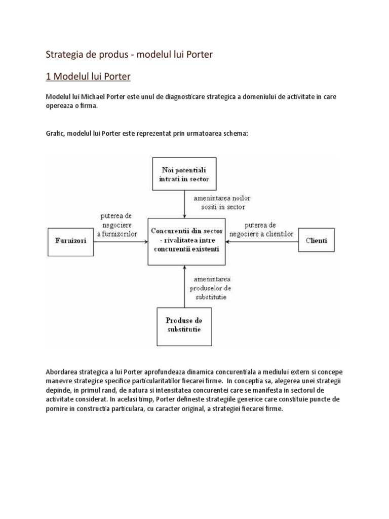 Strategia de Produs - Modelul Lui Porter 1 Modelul Lui Porter | PDF