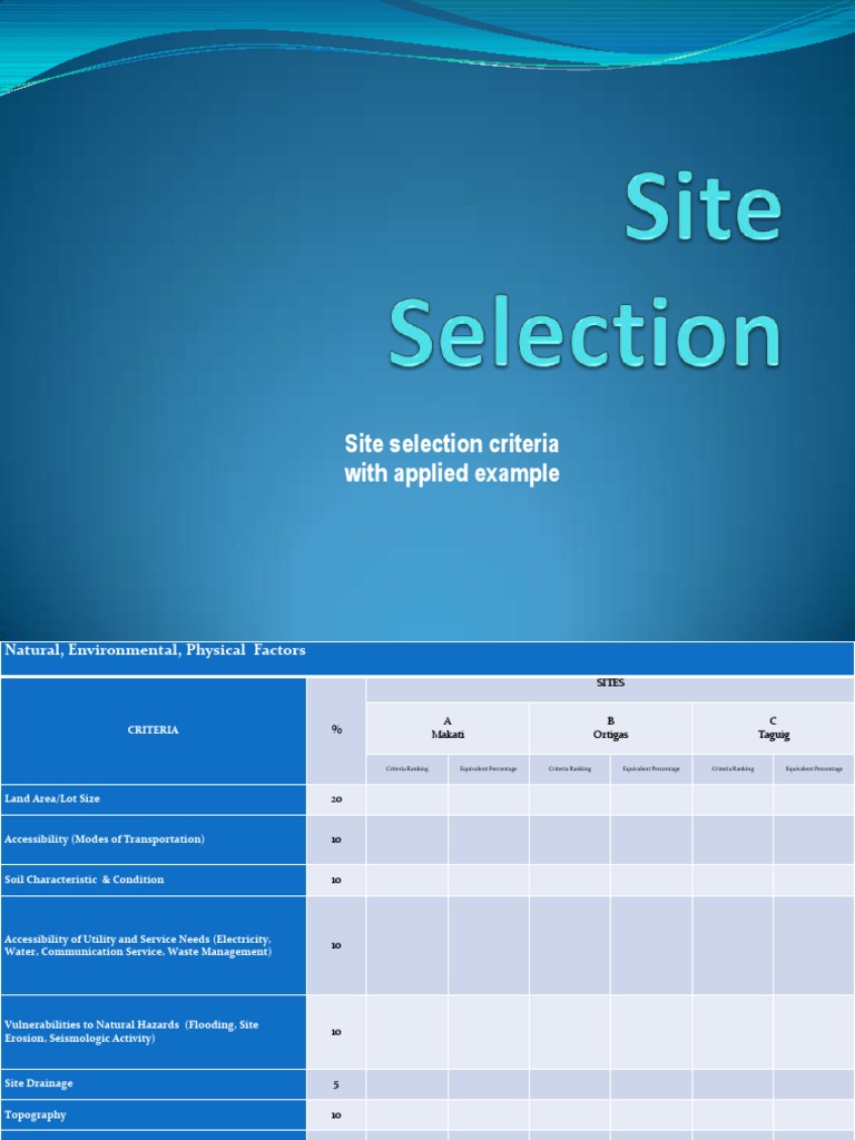 Site Selection Criteria With Applied Example | Download Free PDF ...