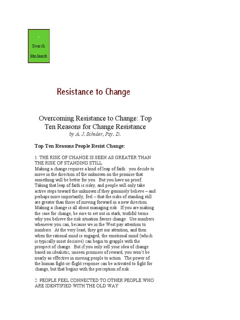 Overcoming Resistance To Change: Top Ten Reasons For Change Resistance ...