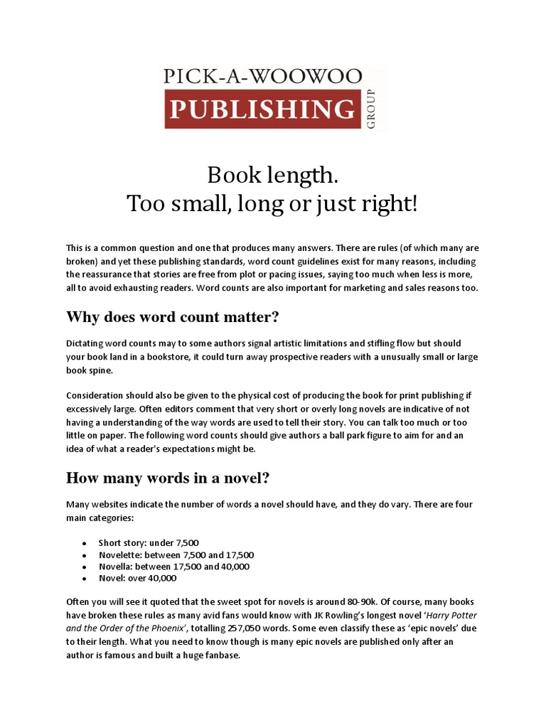 Book Length. Word Count | Download Free PDF | Books | Novella