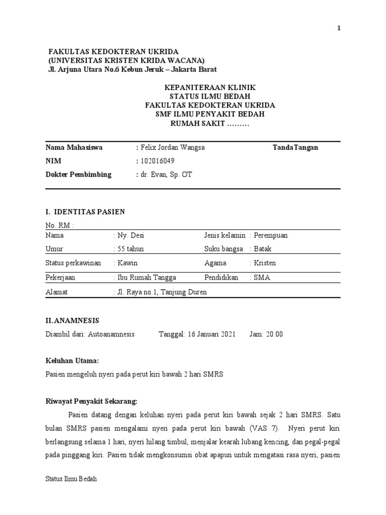 Status Bedah Felix Jordan Wangsa | PDF