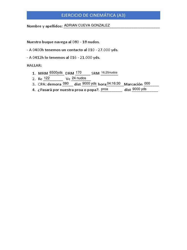 Ejercicio de Cinemática - A3 | PDF
