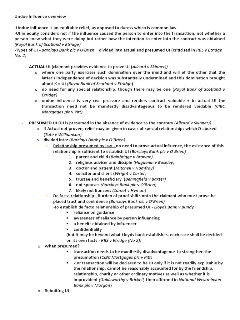 Undue Influence Overview | PDF | Common Law | Private Law