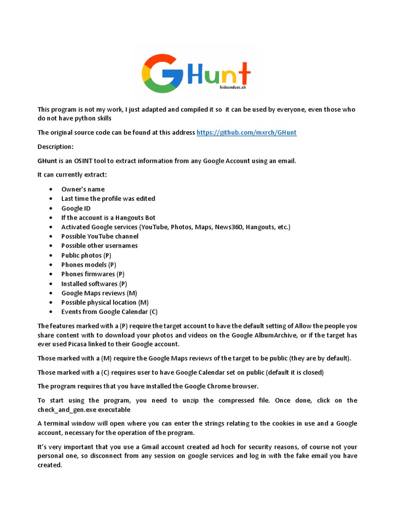 Manual GHunt - en | PDF | Http Cookie | Computing