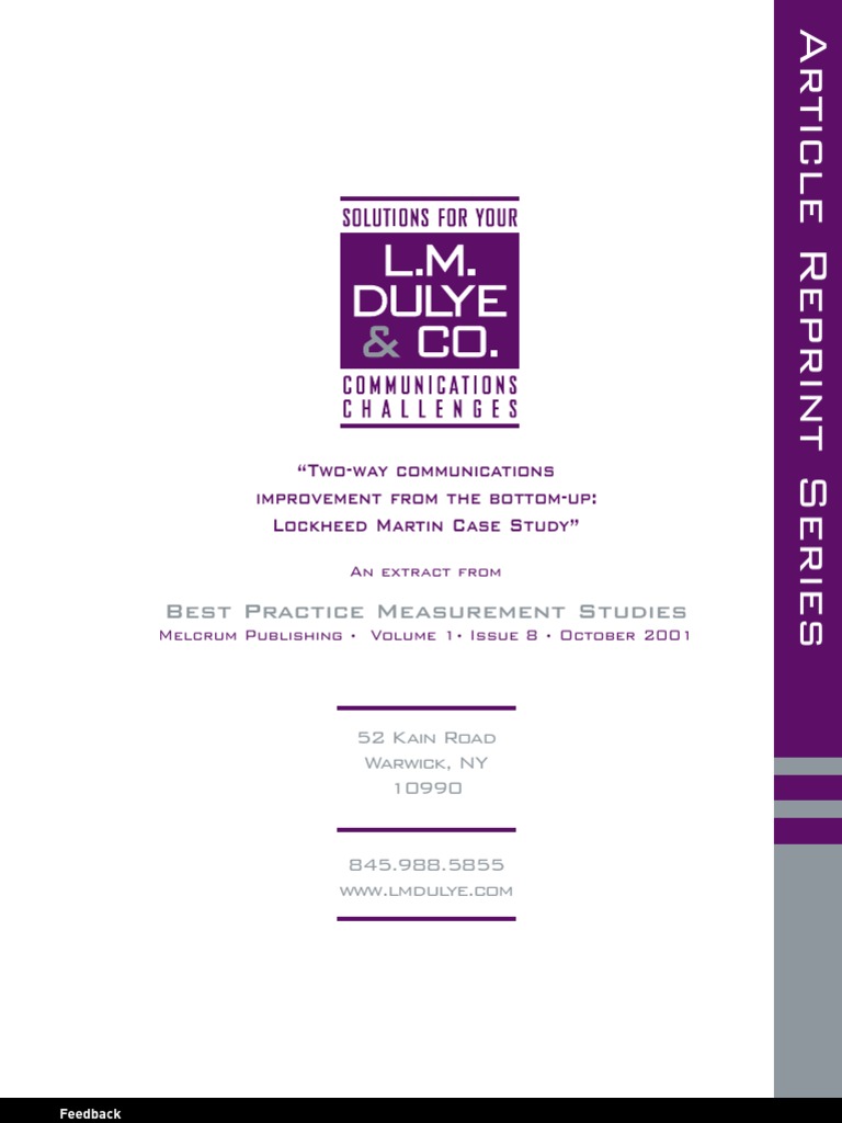 Best Practice Measurement Studies: "Two-Way Communications Improvement ...