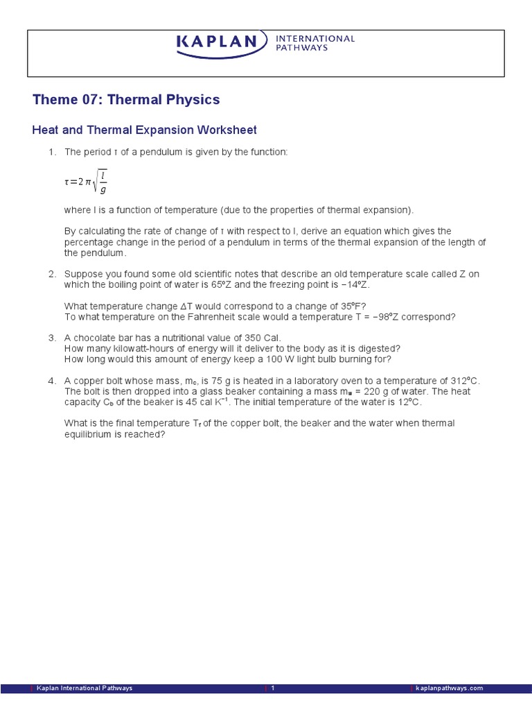 7.1.2 - Heat Thermal Expansion Worksheet | PDF