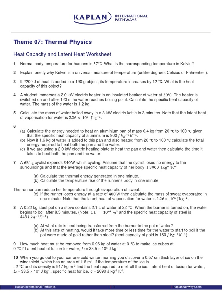 Heat Capacity and Latent Heat Worksheet | PDF | Celsius | Heat Capacity
