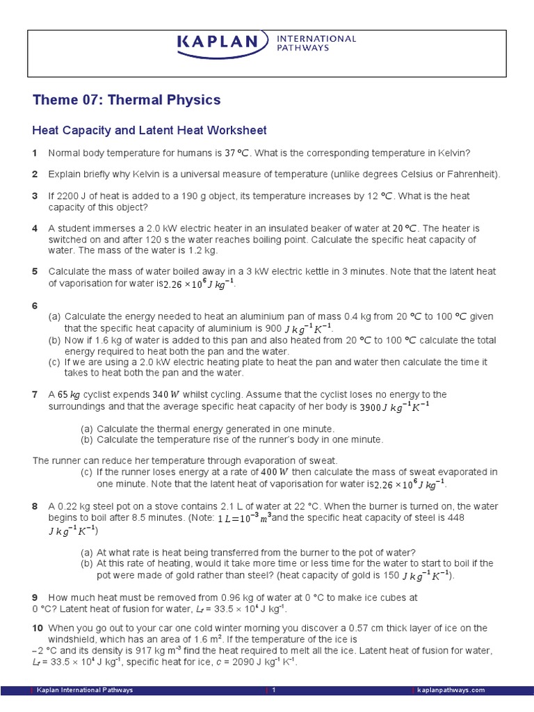 Thermal Physics: Heat & Latent Heat Worksheet | PDF | Celsius | Heat ...