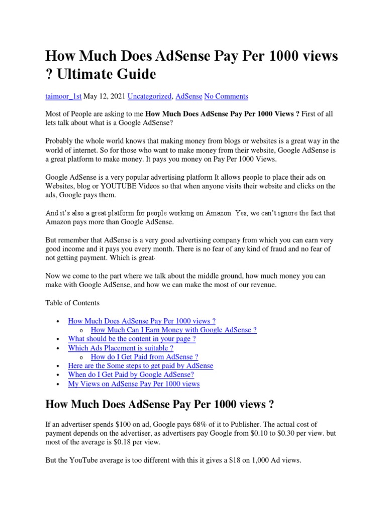 How Much Does AdSense Pay Per 1000 Views Ultimate Guide | PDF ...