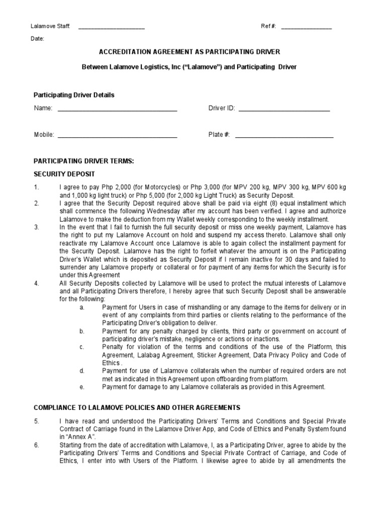 MNL and CEB Driver Contract | PDF | Contractual Term | Privacy