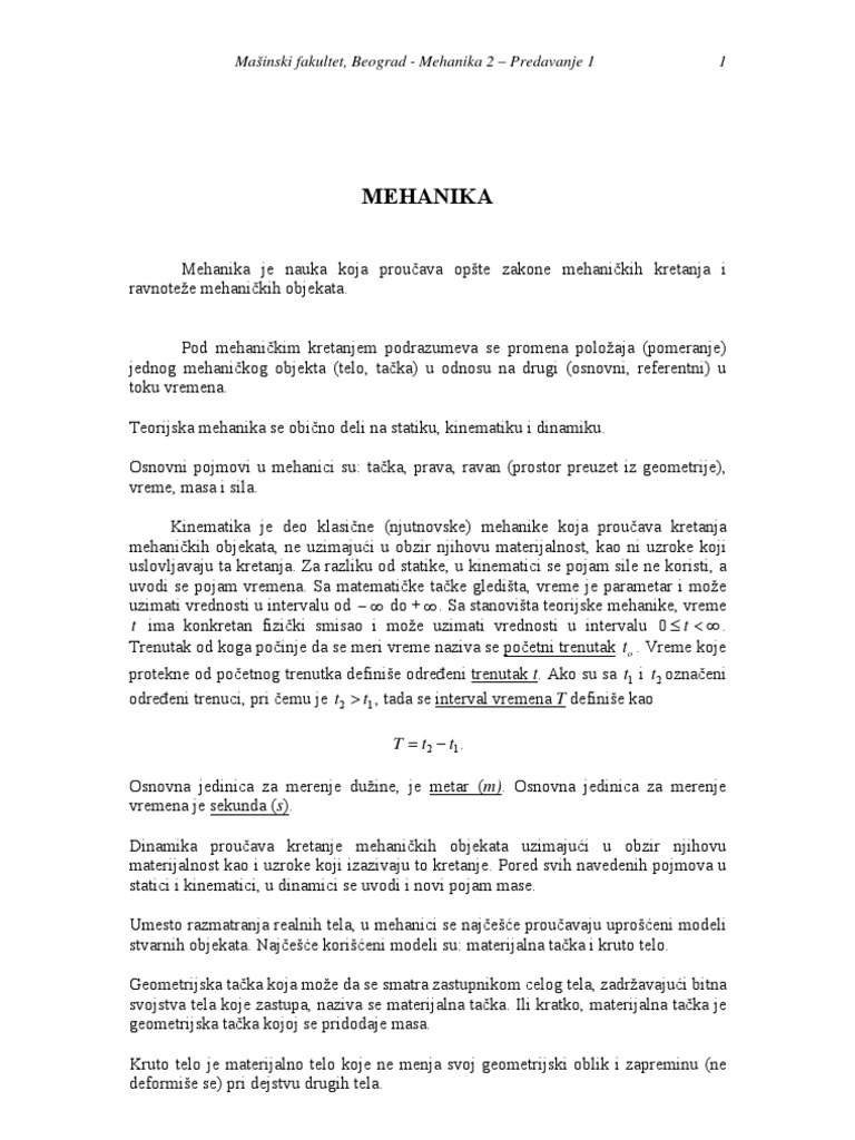 Mehanika 2-Predavanje1 | PDF
