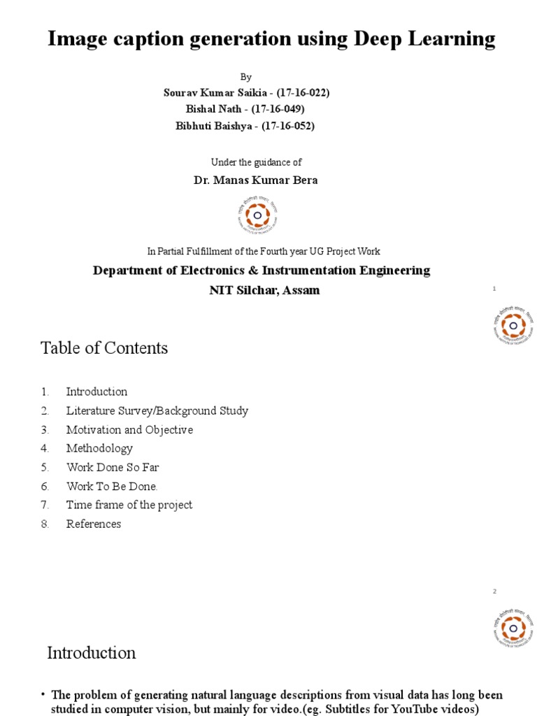 Image Caption Generation Using Deep Learning: Department of Electronics & Instrumentation ...
