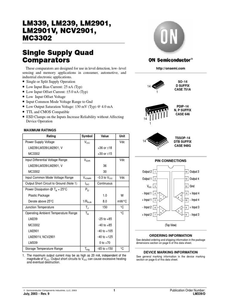 LM339D - Single Supply Quad Comparators | PDF | Electrical Engineering ...