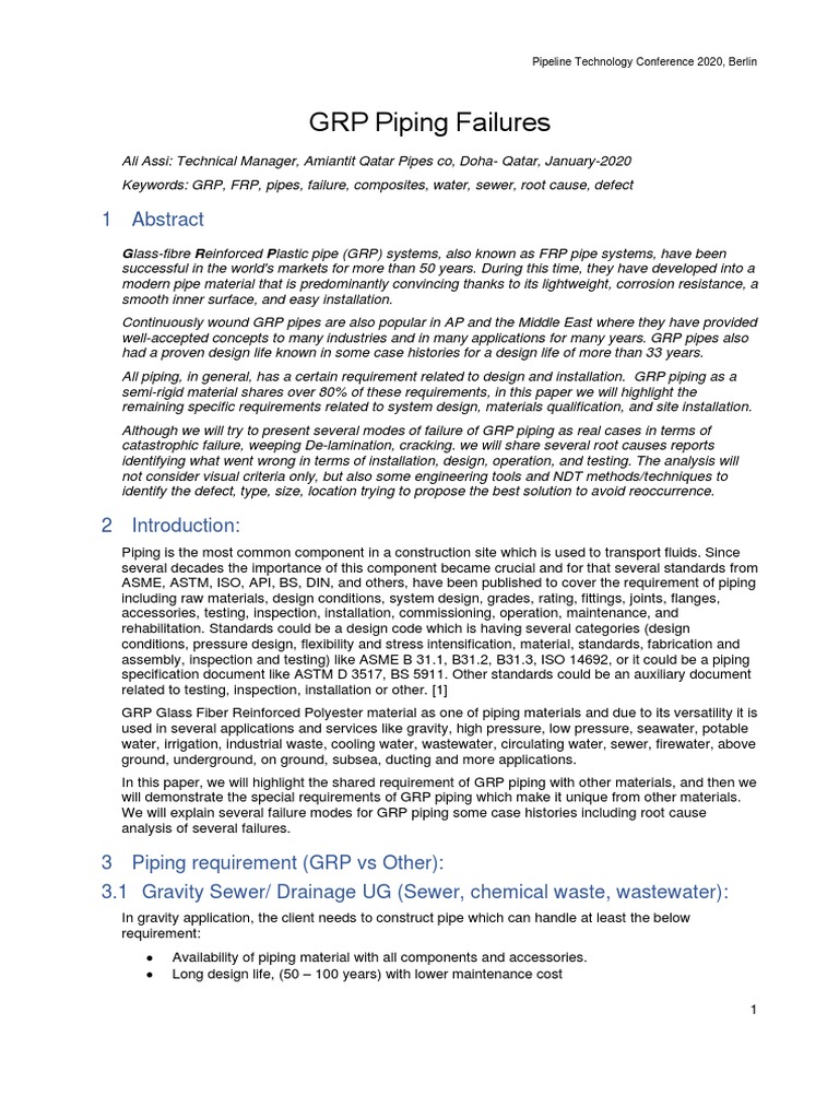 Root Cause Analysis of GRP Piping Failures: Lessons Learned from Case ...