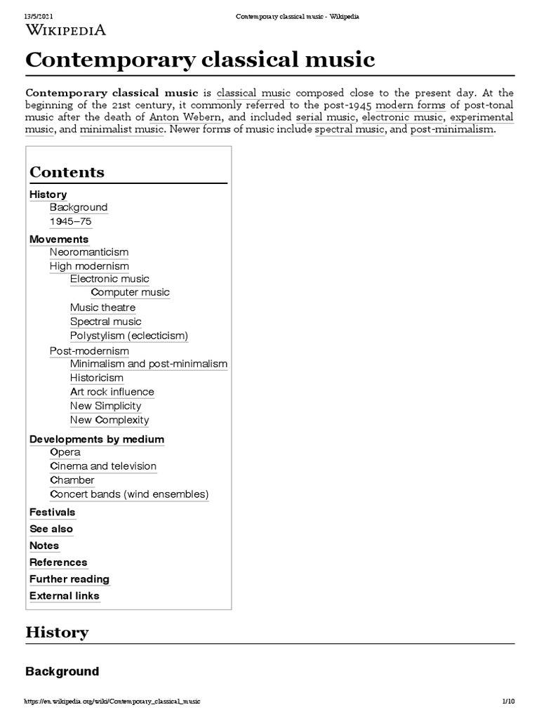 Contemporary Classical Music - Wikipedia | PDF | Composers | Music