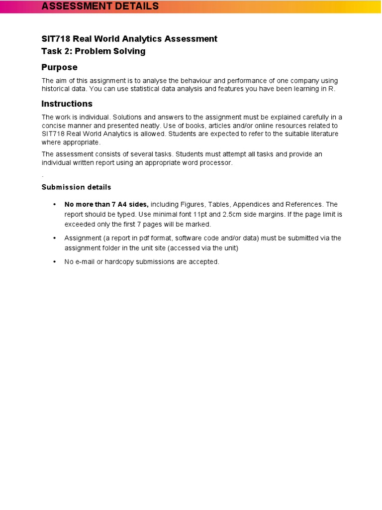 SIT718 Real World Analytics Assessment Task 2: Problem Solving Purpose | PDF | Volatility ...
