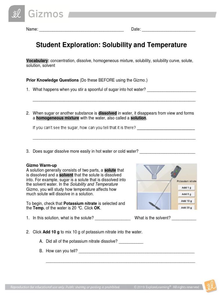 Student Exploration: Solubility and Temperature | PDF | Solution ...