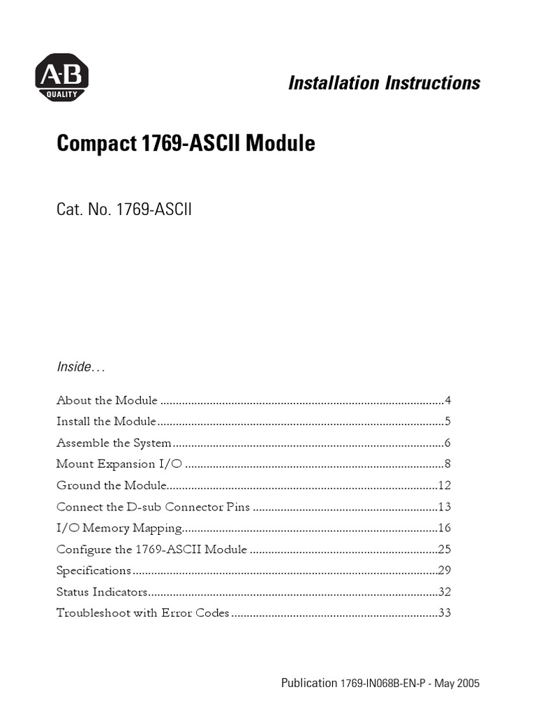 Compact 1769-ASCII Module: Installation Instructions | PDF | Electrical Connector | Integer ...