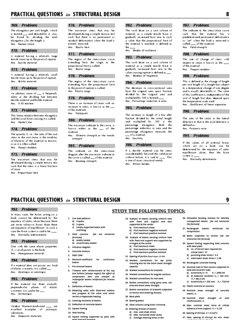 PRACTICAL STRUCTURAL DESIGN QUESTIONS | PDF | Deformation (Engineering ...