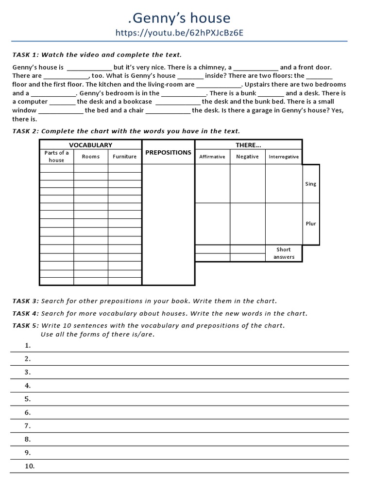 Vocabulary Prepositions There : Parts of A House Rooms Furniture ...
