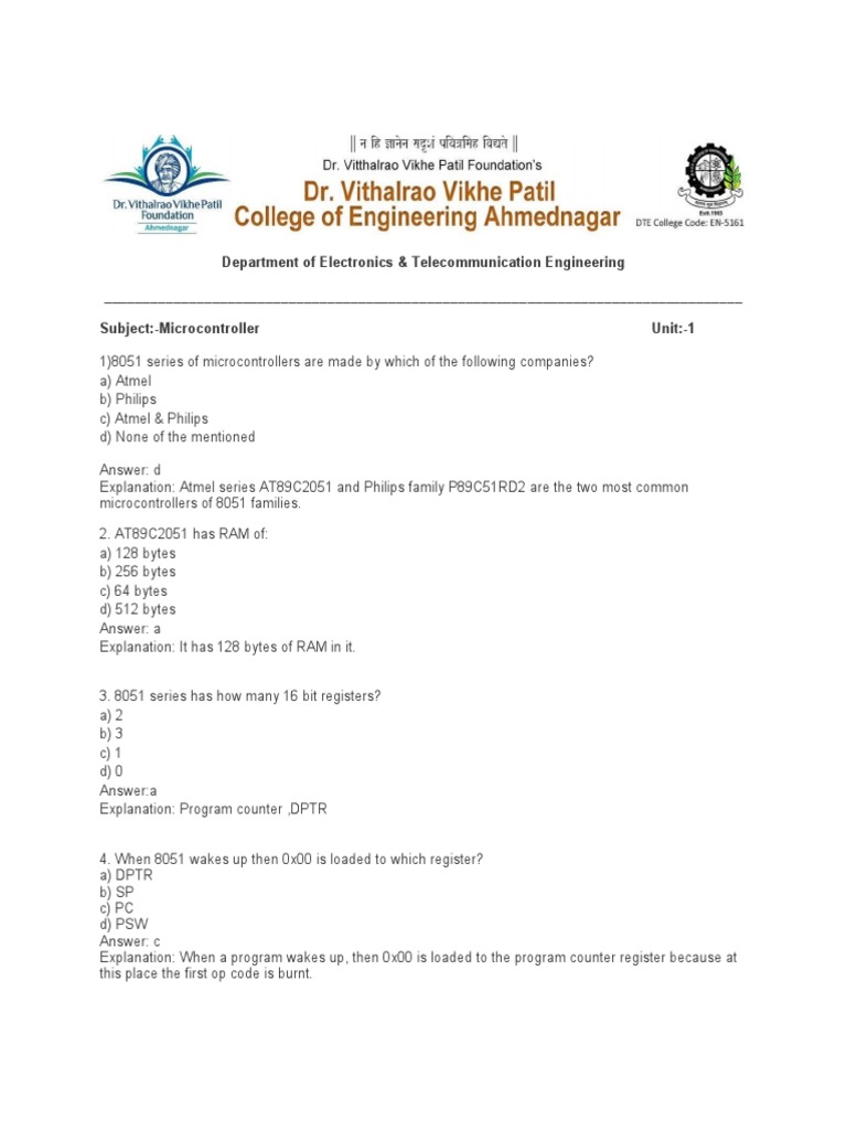 8051 MCQ | PDF | Pointer (Computer Programming) | Computer Science
