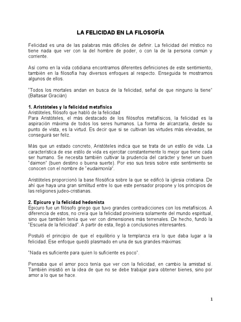 La Felicidad en La Filosofia | PDF | Felicidad | Estoicismo