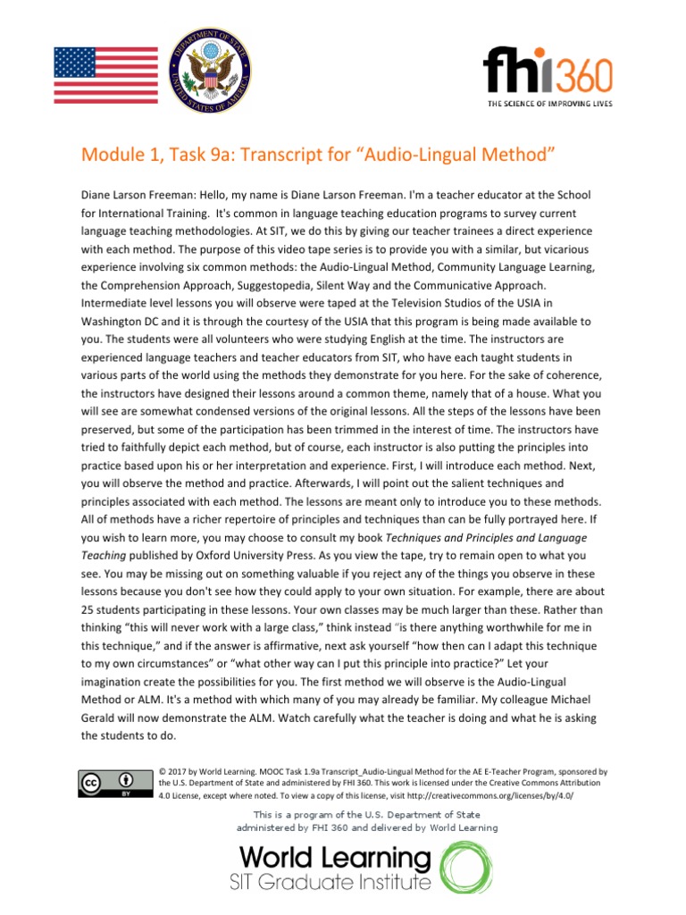 MOOC Task 1.9a Transcript - Audio Lingual Method | PDF | Communication ...