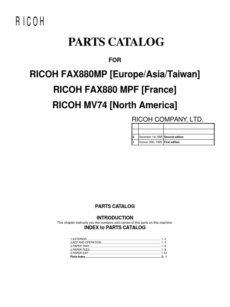 Ricoh: Parts Catalog | PDF | Manufactured Goods | Equipment