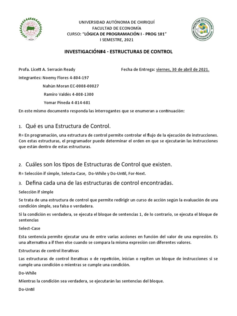 Estructuras de Control en Programación | PDF | Flujo de control ...